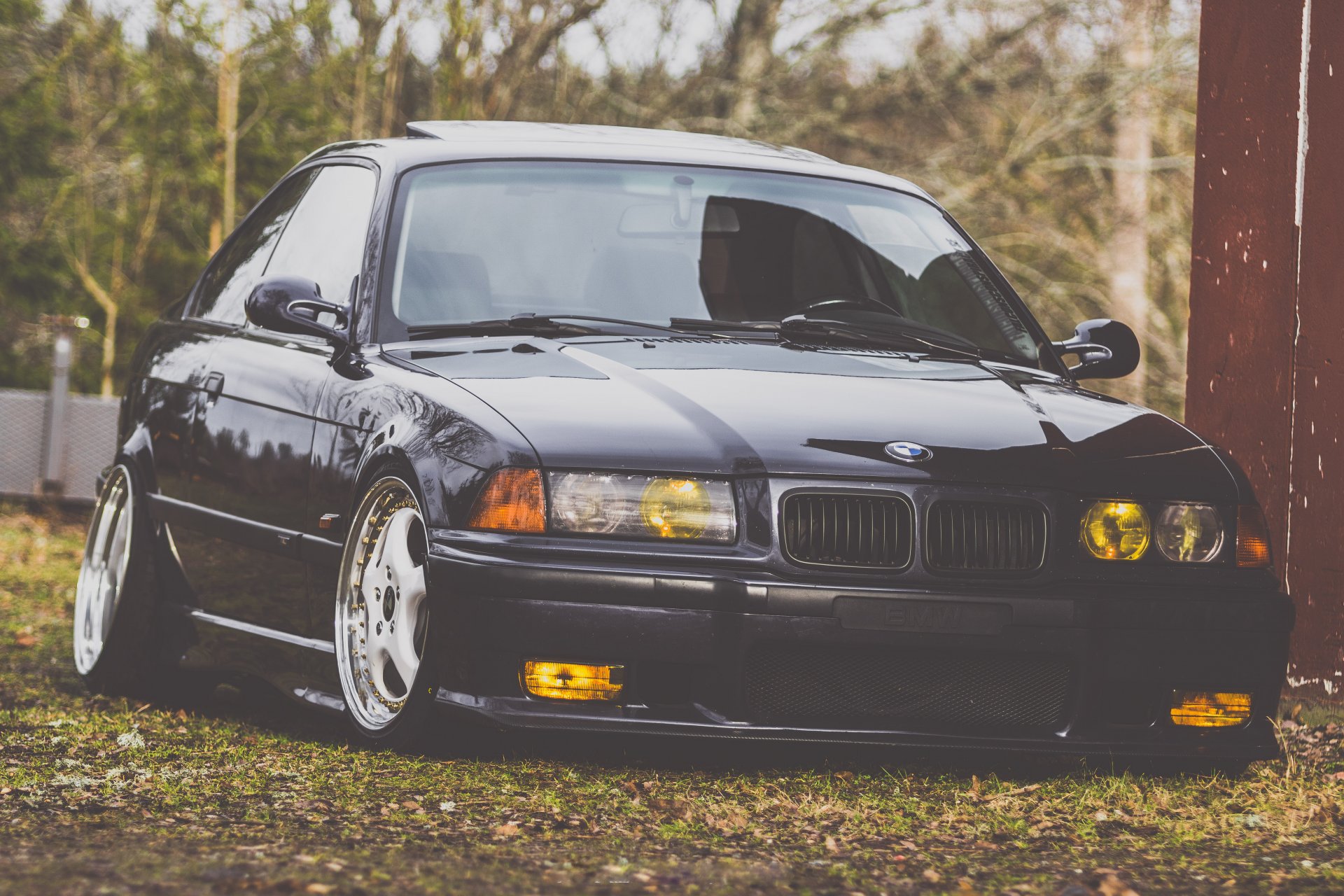 HD wallpaper bmw e35 m3 stance autumn leaves black