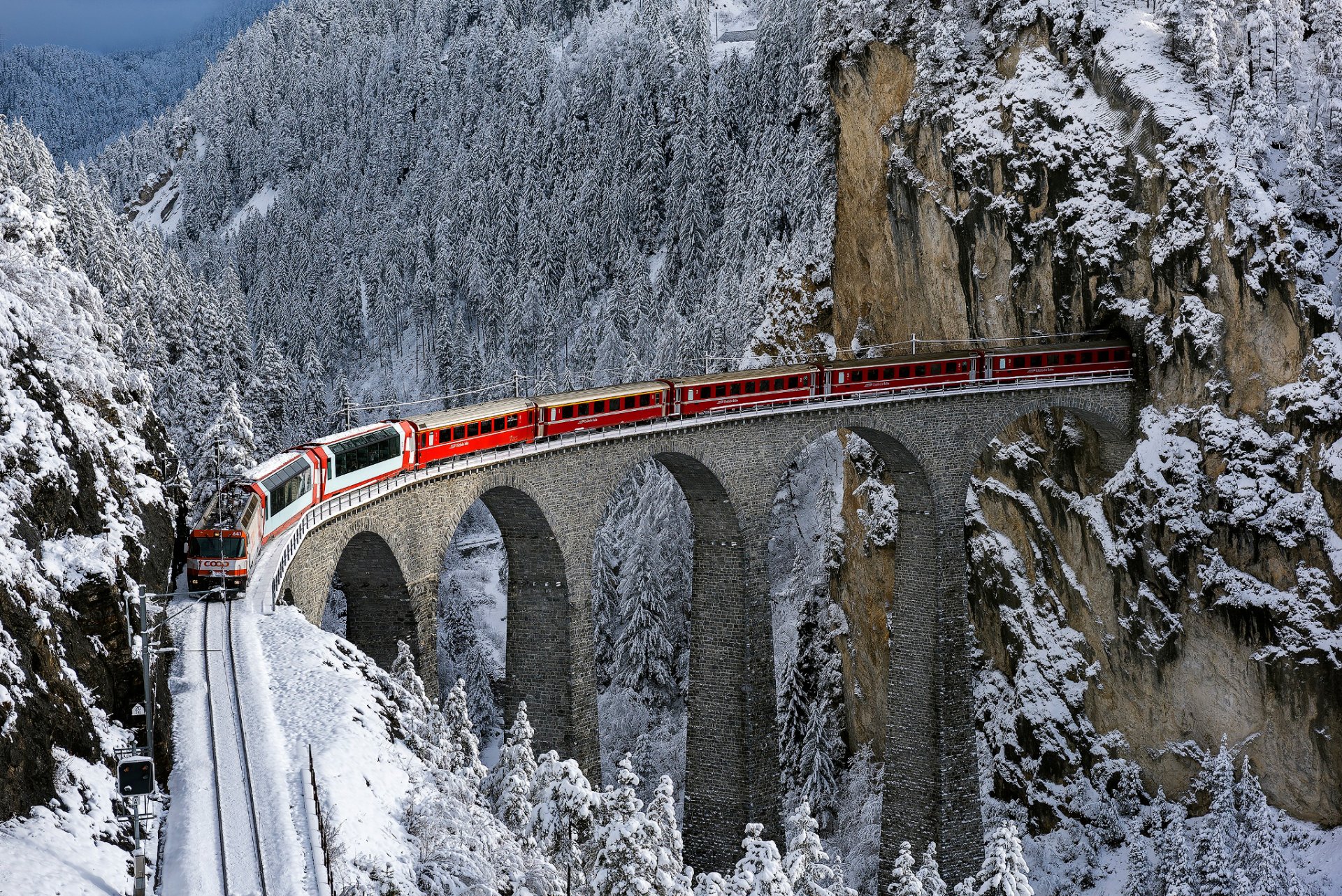 HD wallpaper bernina express train bridge winter views