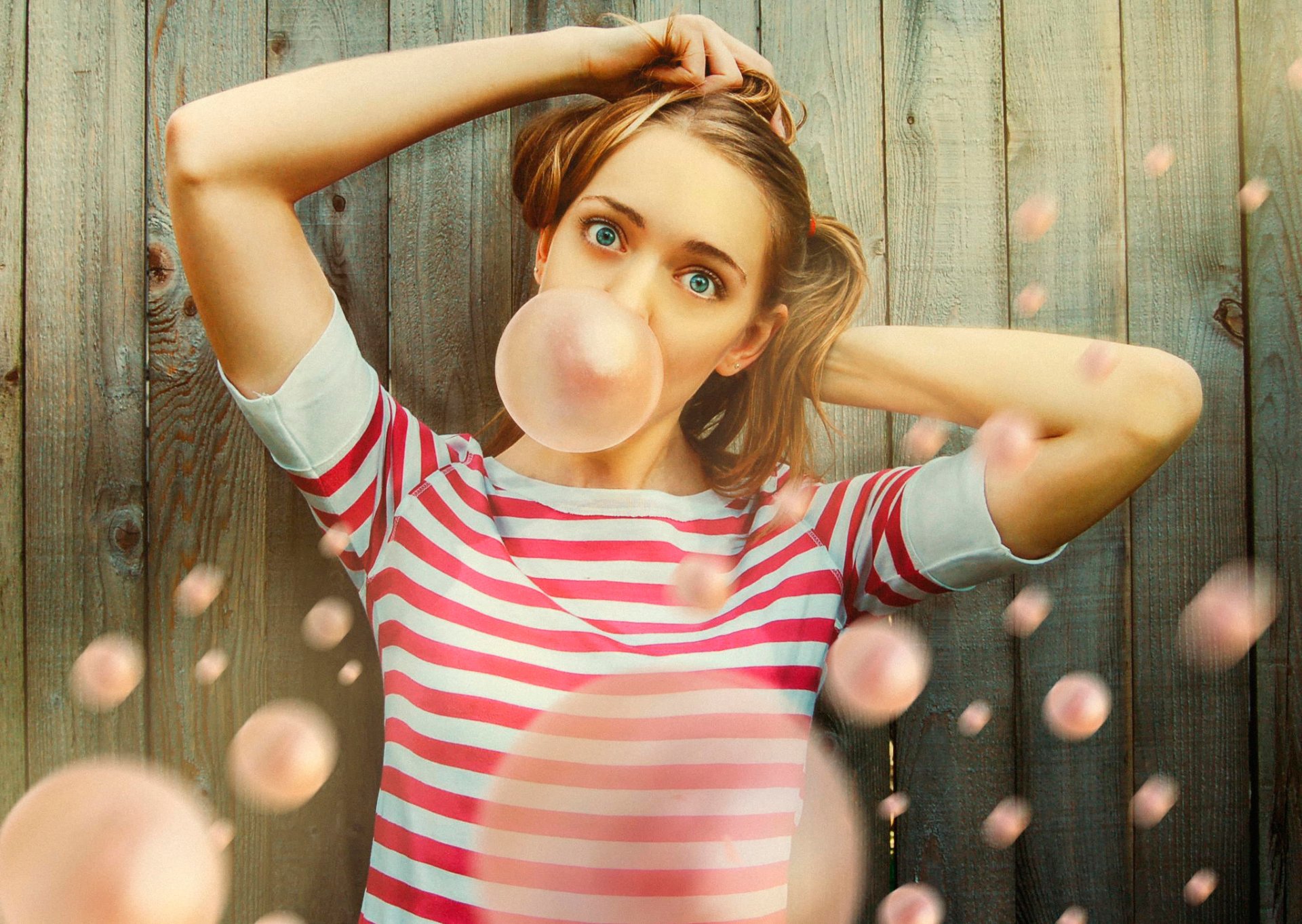 HD wallpaper bubble gum girl chewing gum facial expressions