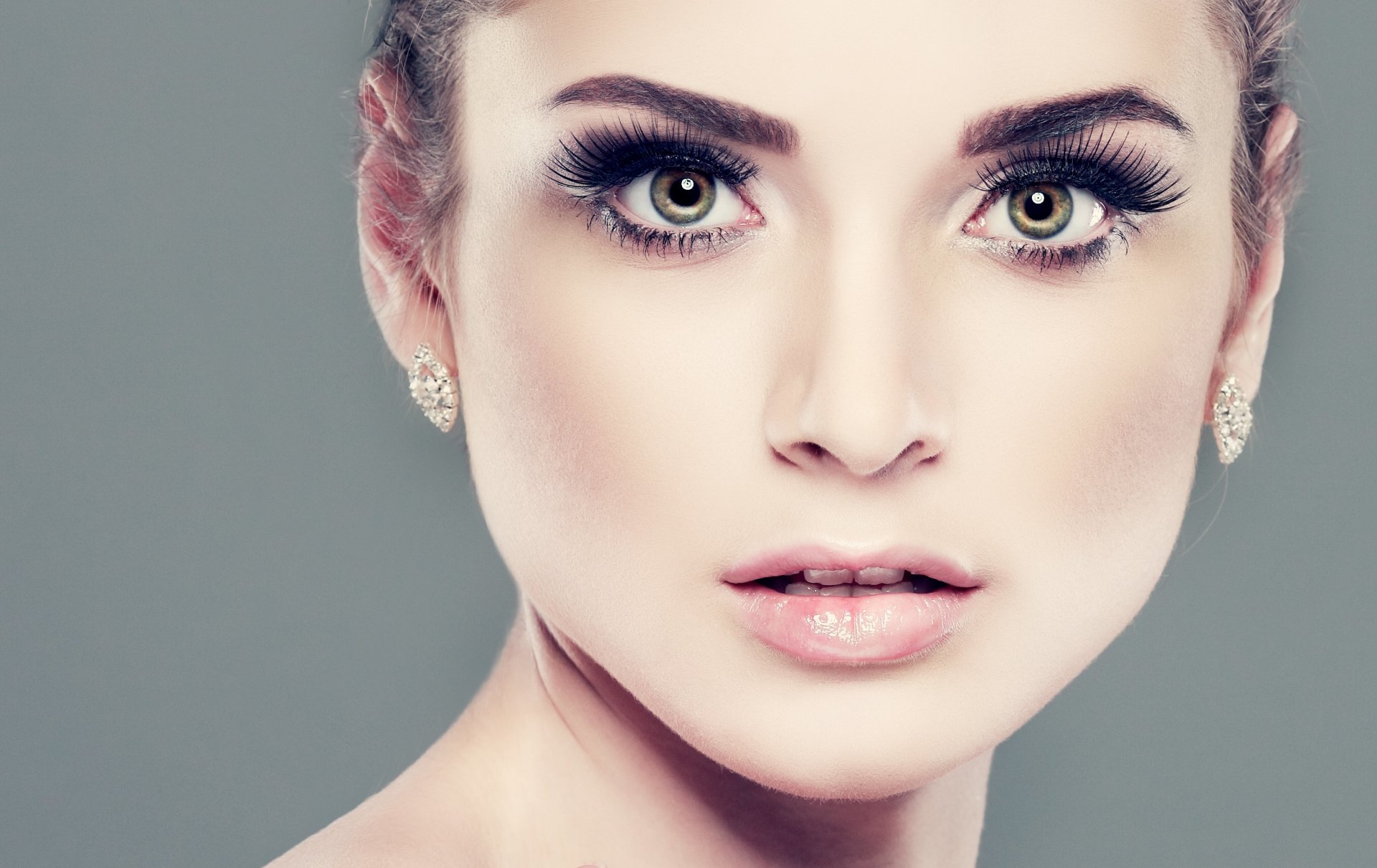 HD wallpaper girl eyelash model . view green eyes lips hair collected ...
