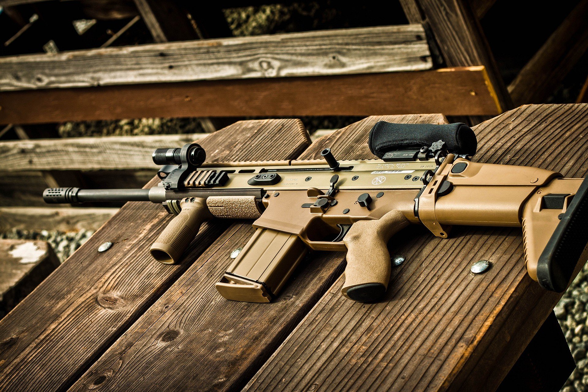 HD wallpaper fn scar 17s machine weapon tactical stick optics tree is