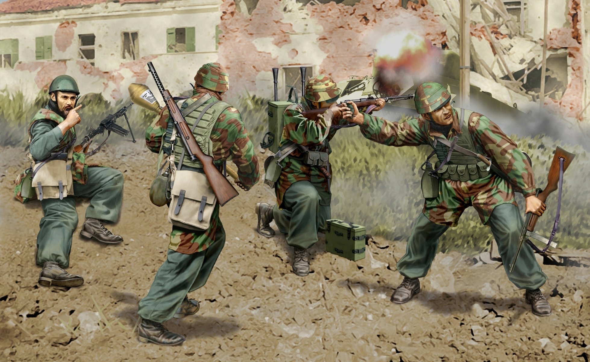 HD wallpaper art war town street italian paratroopers weapon machines ...