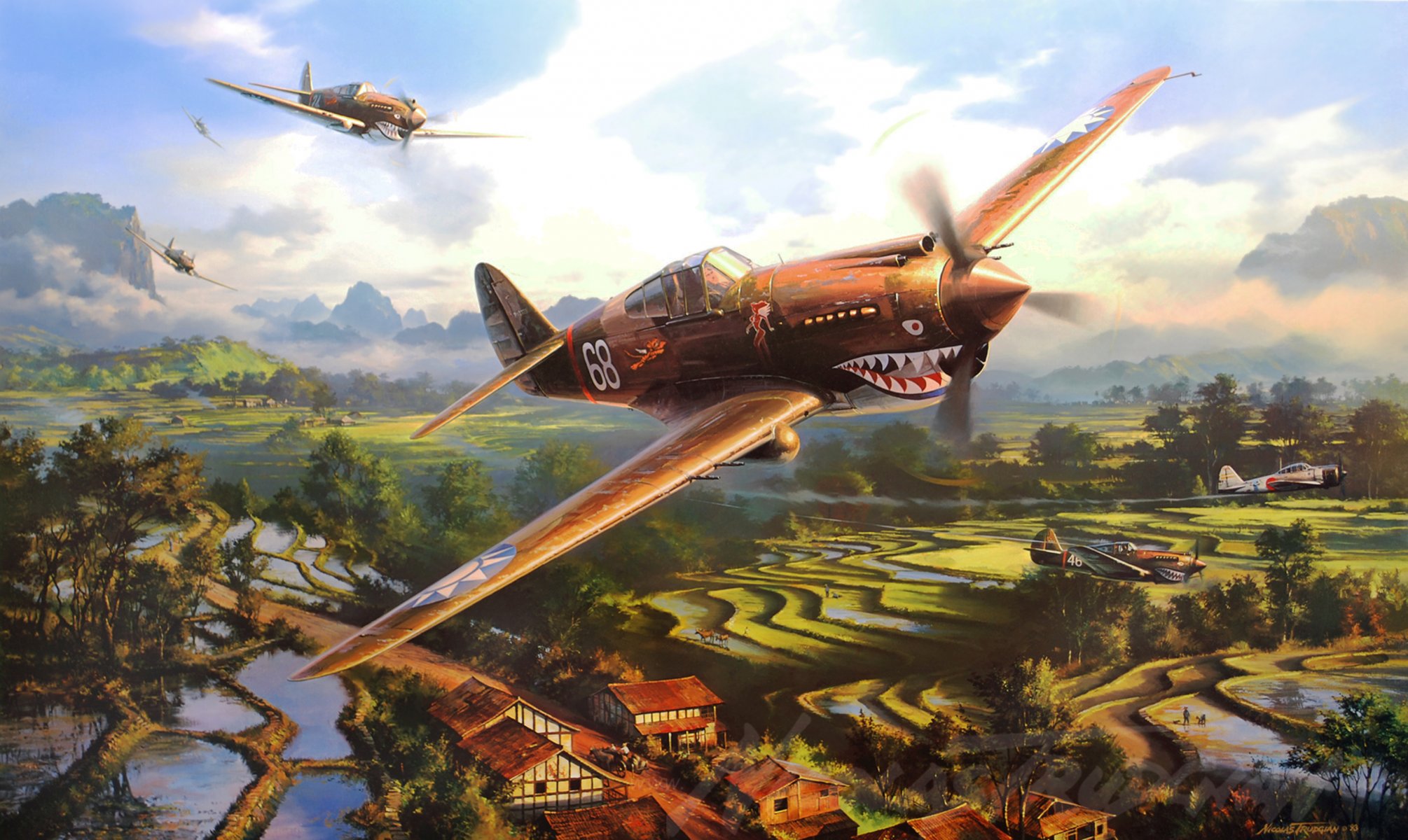 HD wallpaper aviation war ww2 artwork art painting drawing p-40 ...